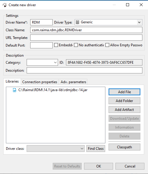 Configuring DBeaver for JNI Access to an RDM Database